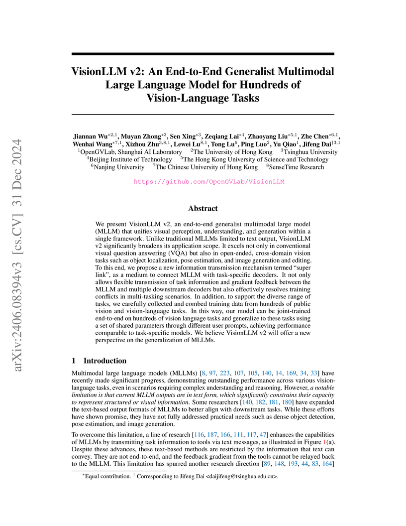 VisionLLM v2: An End-to-End Generalist Multimodal Large Language Model for Hundreds of Vision ...