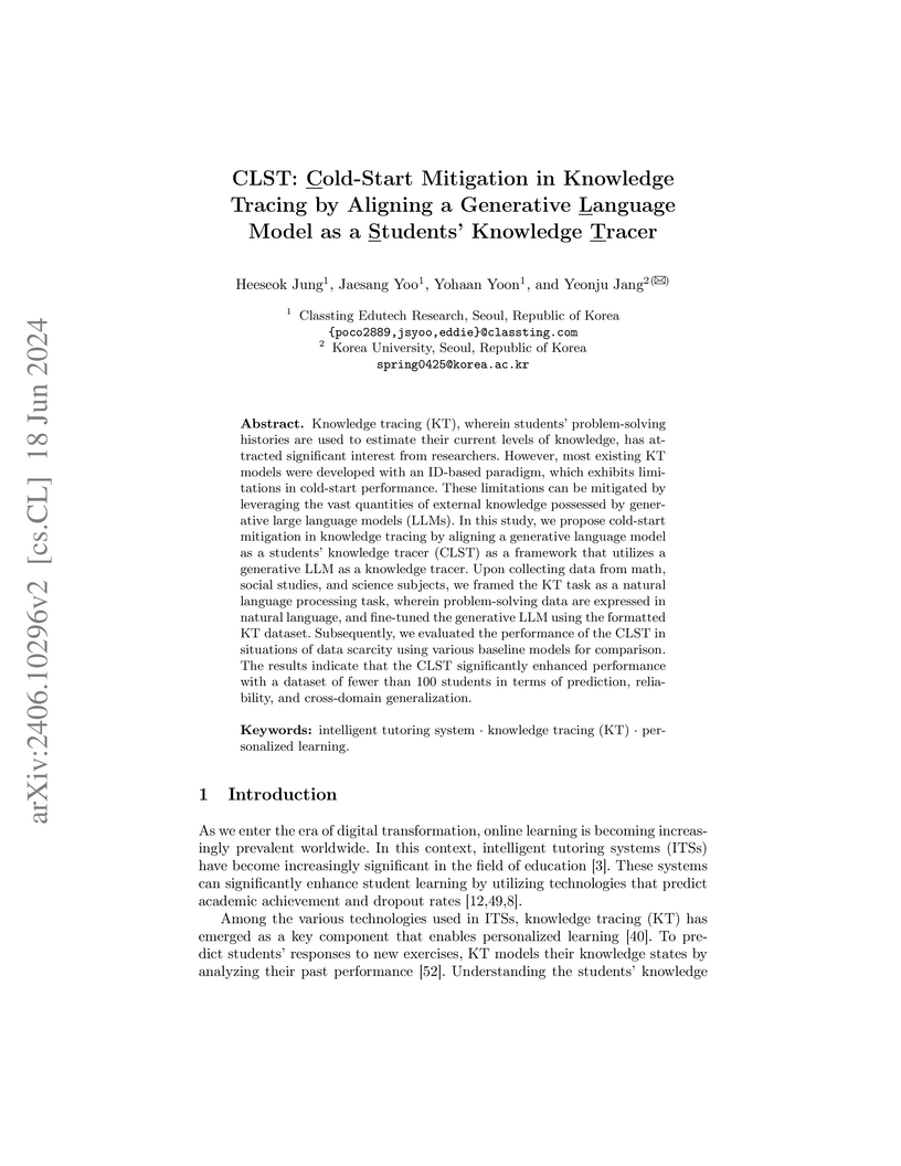 CLST: Cold-Start Mitigation in Knowledge Tracing by Aligning a ...
