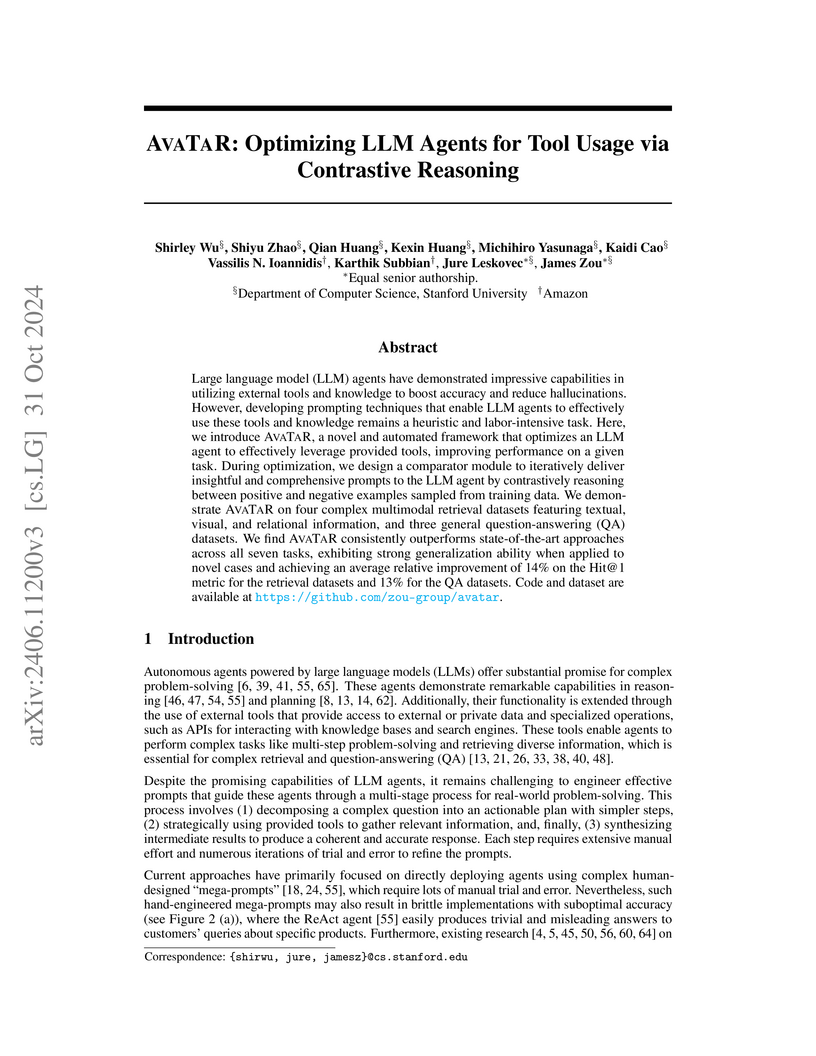 AvaTaR: Optimizing LLM Agents for Tool Usage via Contrastive Reasoning | alphaXiv