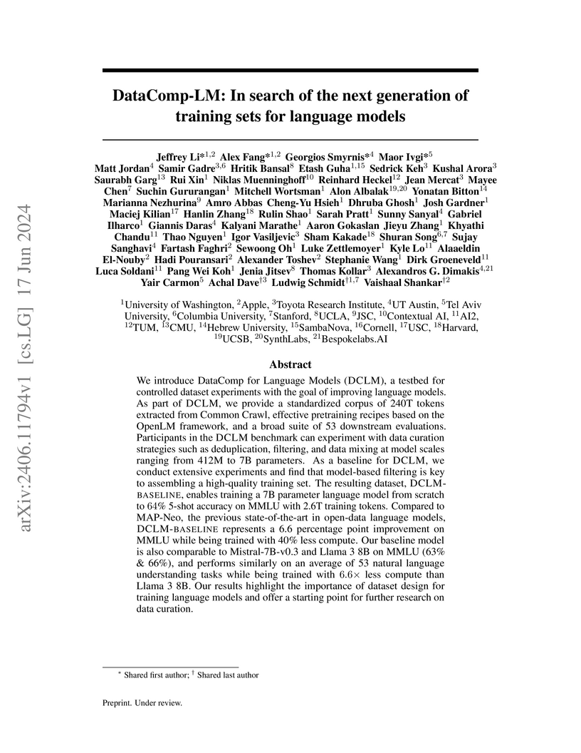 DataComp-LM: In search of the next generation of training sets for language models | alphaXiv