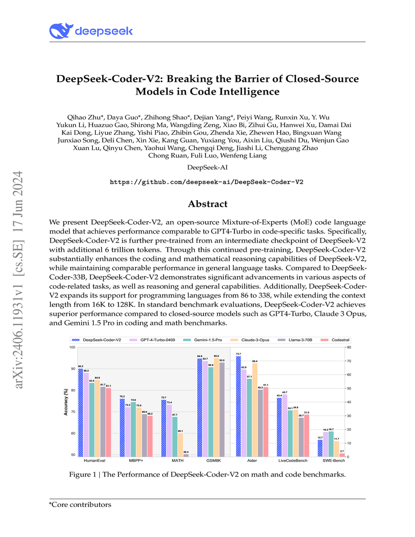 DeepSeek-Coder-V2: Breaking the Barrier of Closed-Source Models in Code Intelligence | alphaXiv