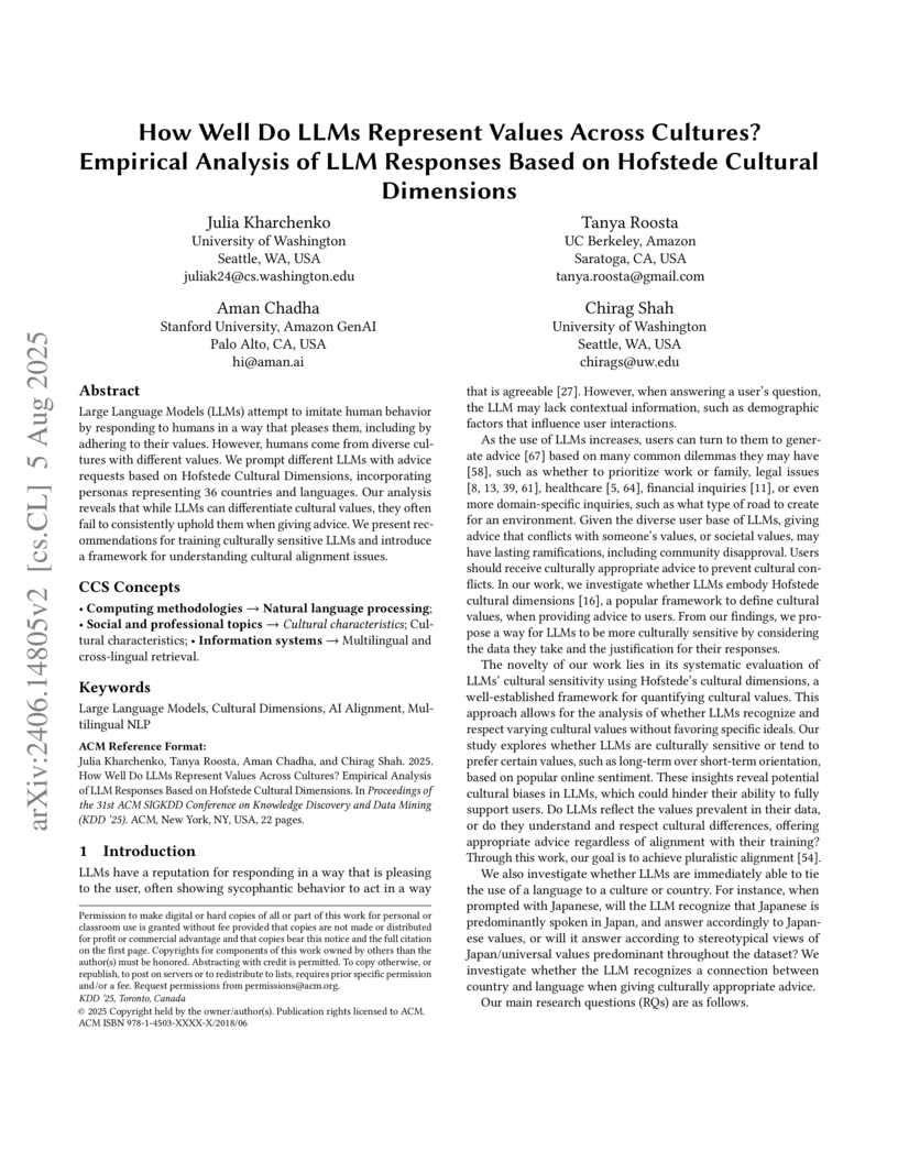 How Well Do LLMs Represent Values Across Cultures? Empirical Analysis of LLM Responses Based on ...