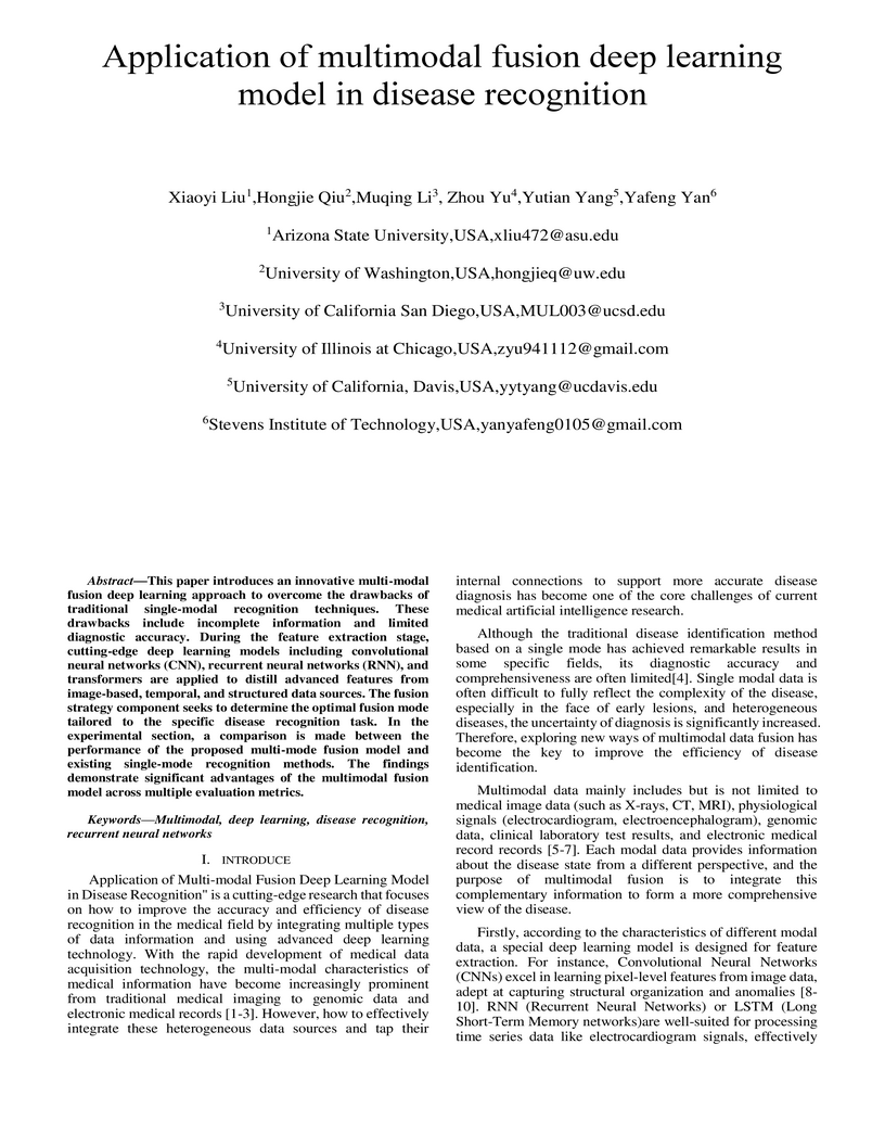 Application of Multimodal Fusion Deep Learning Model in Disease ...