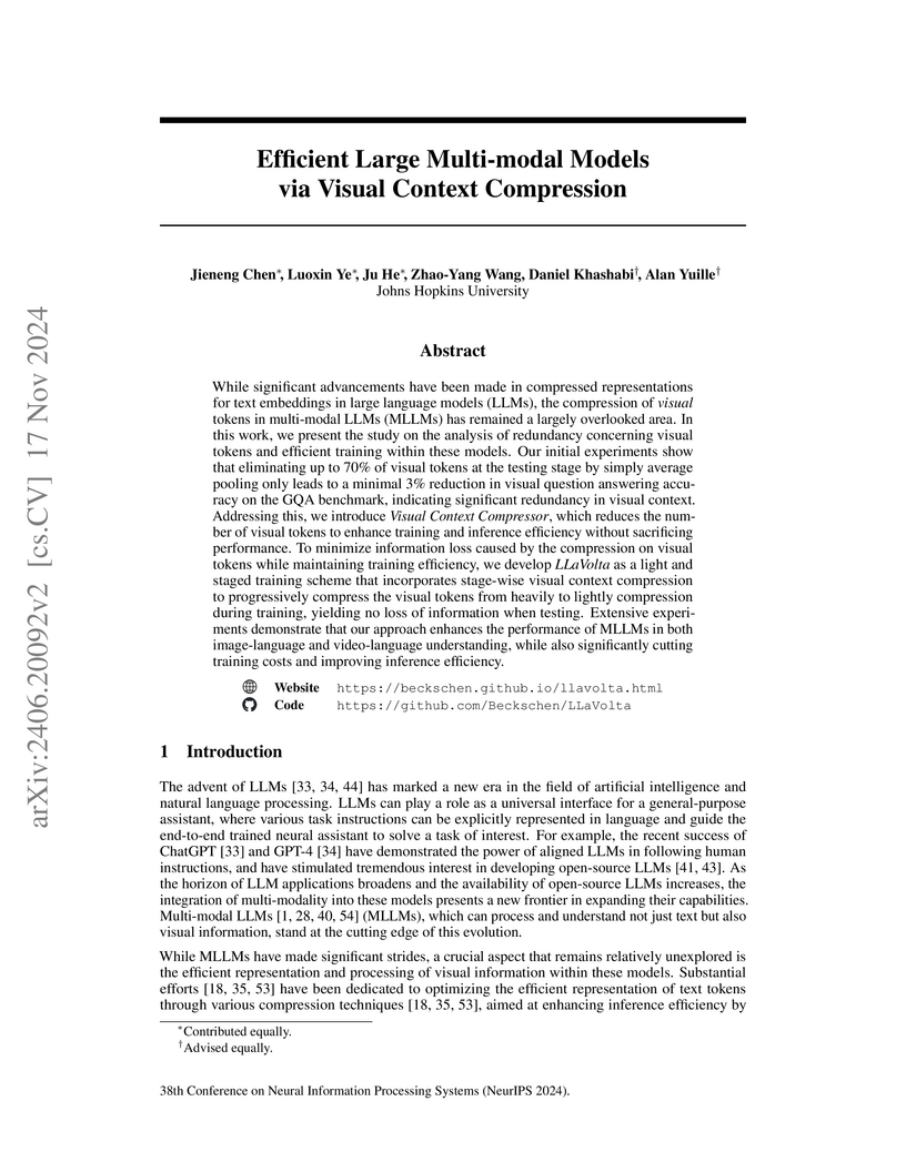 Efficient Large Multi-modal Models via Visual Context Compression | alphaXiv