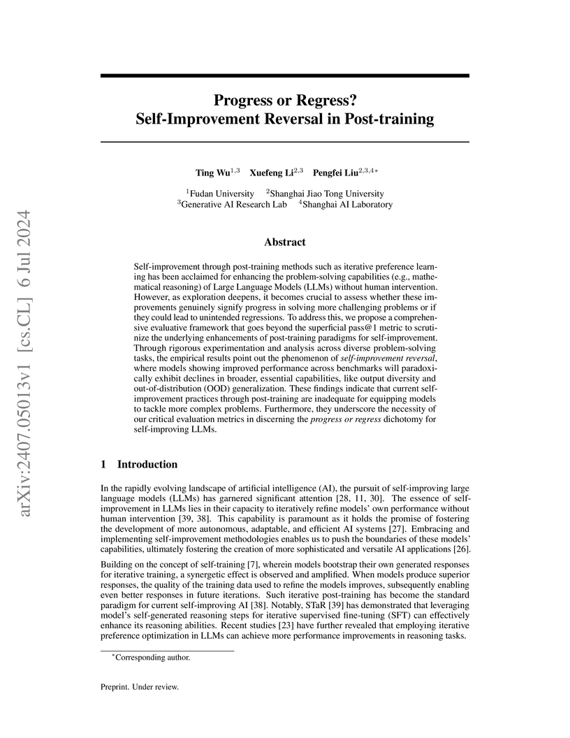 Progress or Regress? Self-Improvement Reversal in Post-training | alphaXiv