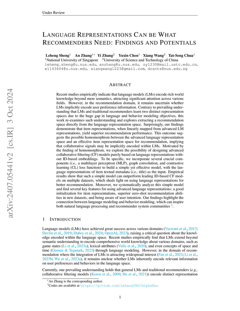 Language Representations Can be What Recommenders Need: Findings and ...