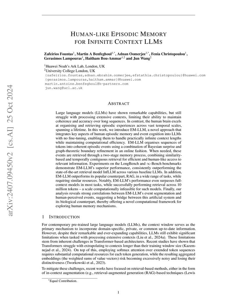 Human-like Episodic Memory for Infinite Context LLMs | alphaXiv