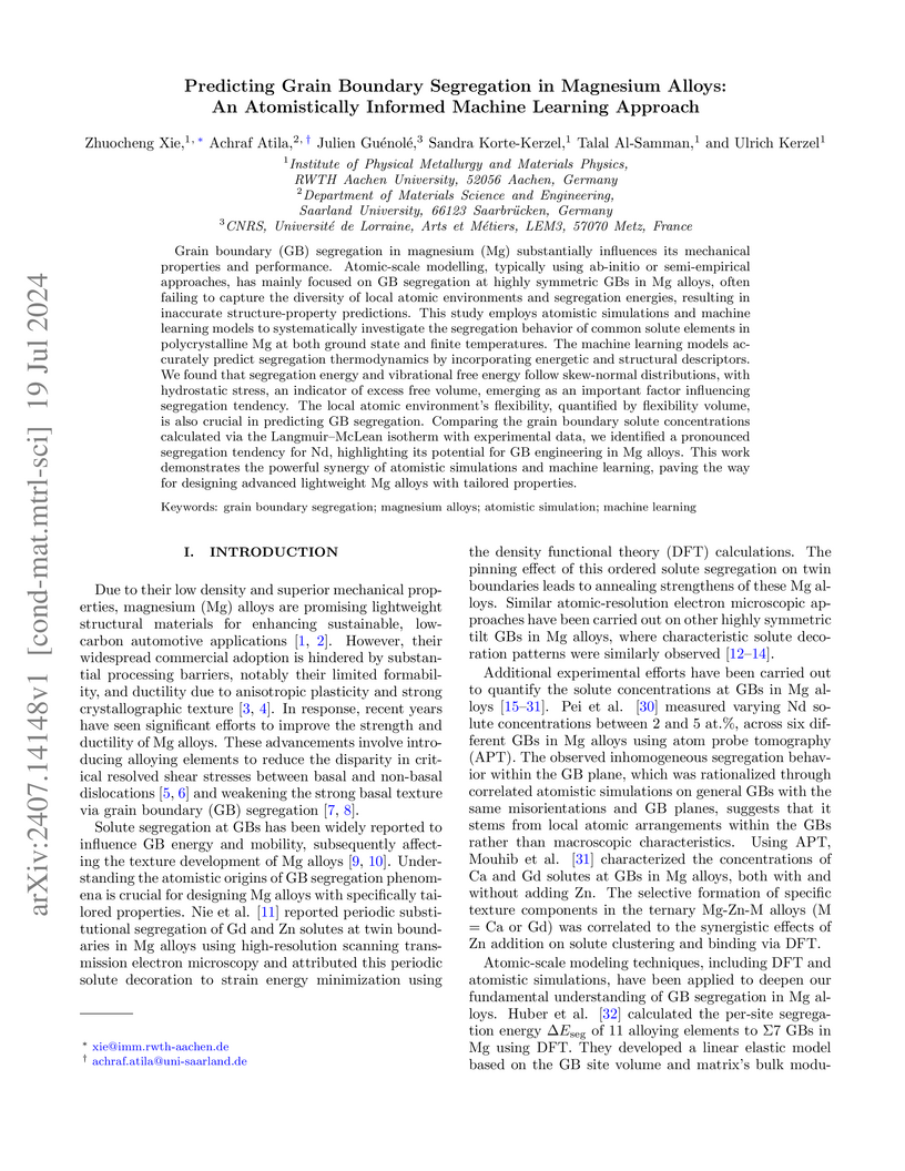 Predicting Grain Boundary Segregation in Magnesium Alloys: An ...