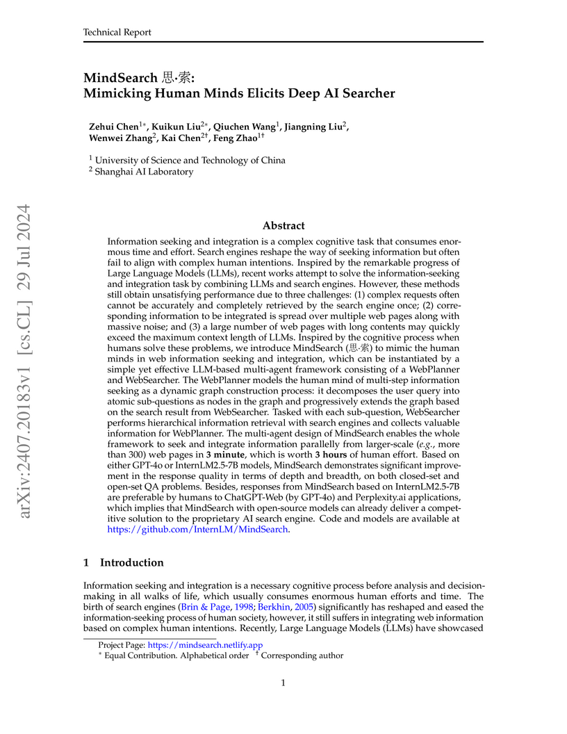 MindSearch: Mimicking Human Minds Elicits Deep AI Searcher | alphaXiv