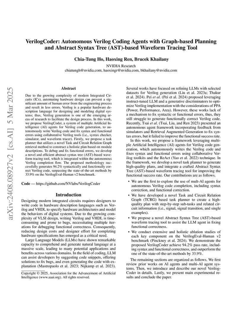 VerilogCoder: Autonomous Verilog Coding Agents with Graph-based Planning and Abstract Syntax ...
