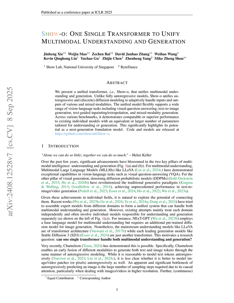 Show-o: One Single Transformer to Unify Multimodal Understanding and ...