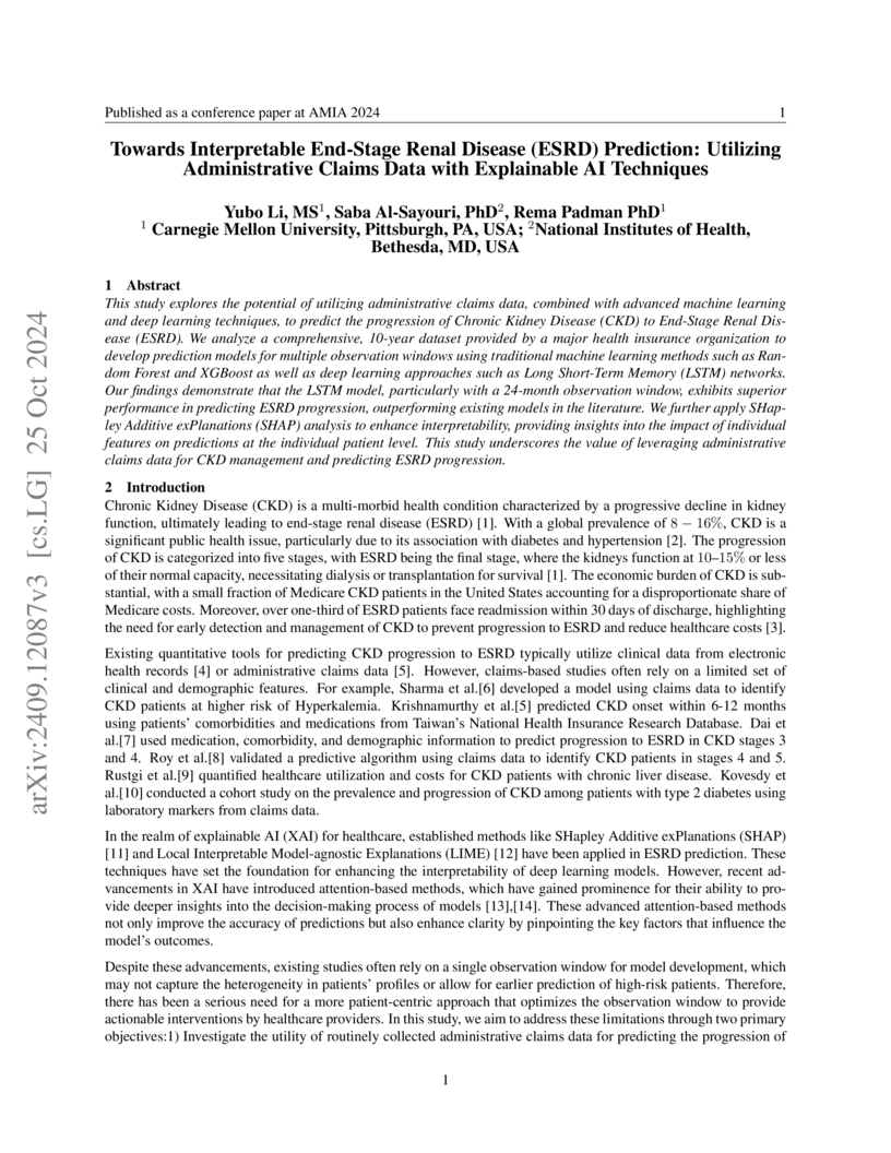 Towards Interpretable End-Stage Renal Disease (ESRD) Prediction: Utilizing Administrative Claims ...