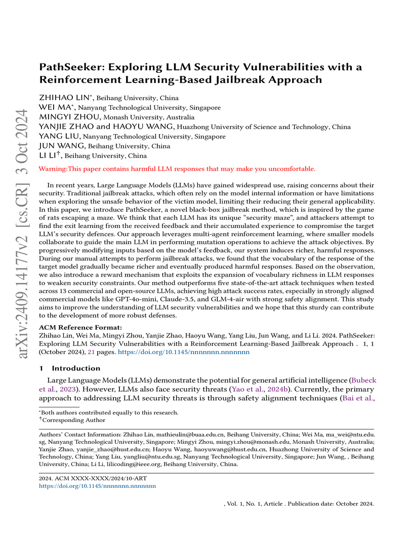 PathSeeker: Exploring LLM Security Vulnerabilities with a Reinforcement Learning-Based Jailbreak ...