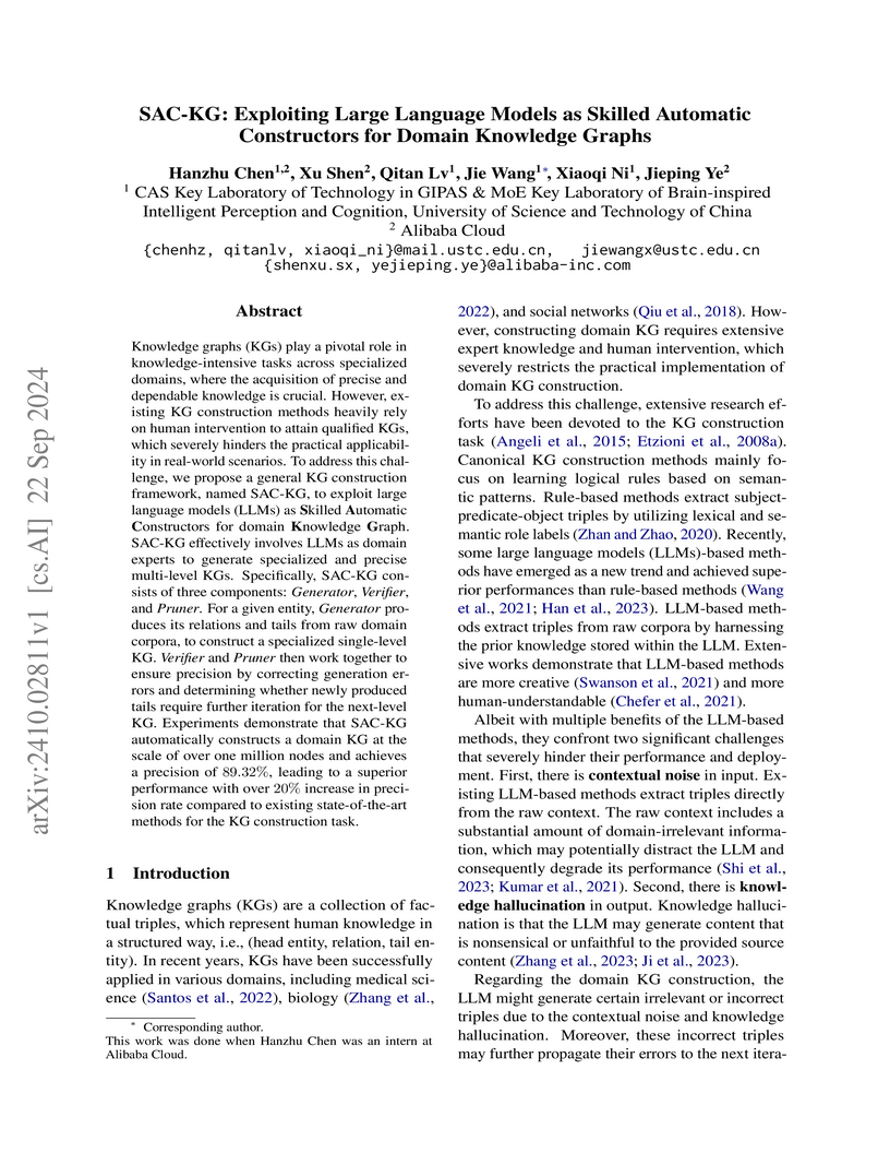 SAC-KG: Exploiting Large Language Models as Skilled Automatic Constructors for Domain Knowledge ...