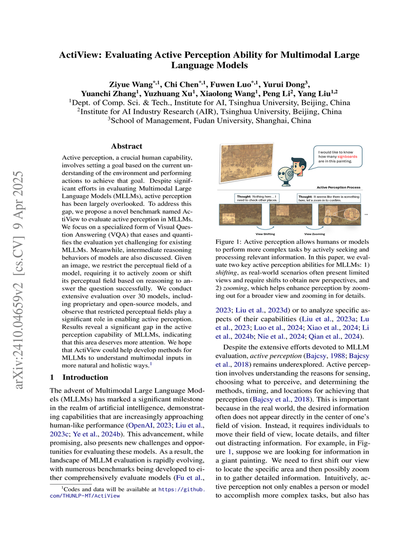 ActiView: Evaluating Active Perception Ability for Multimodal Large Language Models | alphaXiv