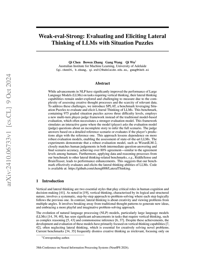 Weak-eval-Strong: Evaluating and Eliciting Lateral Thinking of LLMs ...
