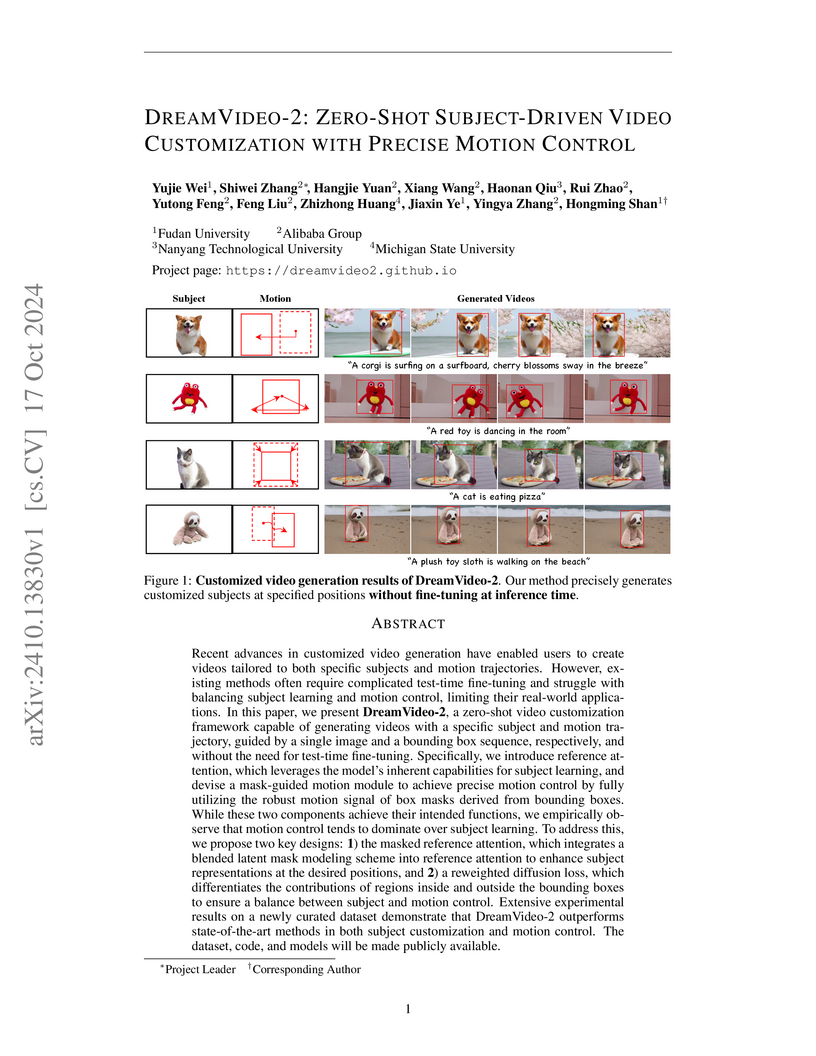 DreamVideo-2: Zero-Shot Subject-Driven Video Customization with Precise Motion Control | alphaXiv