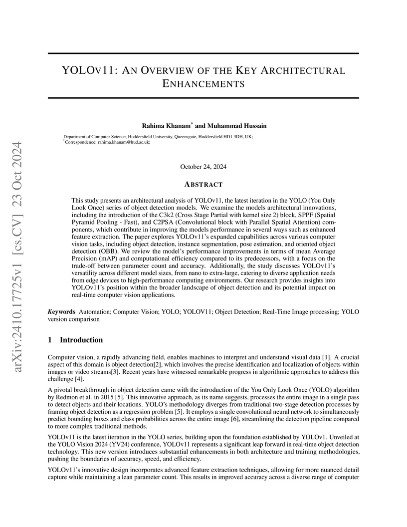 YOLOv11: An Overview of the Key Architectural Enhancements | alphaXiv
