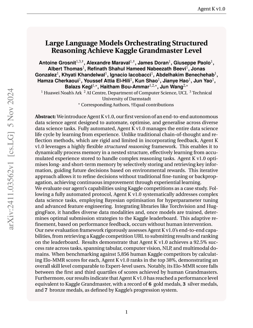 Large Language Models Orchestrating Structured Reasoning Achieve Kaggle Grandmaster Level | alphaXiv