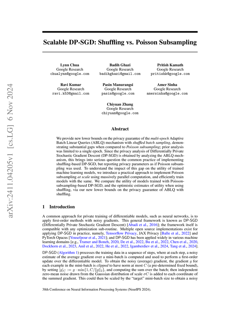 Scalable DP-SGD: Shuffling vs. Poisson Subsampling | alphaXiv