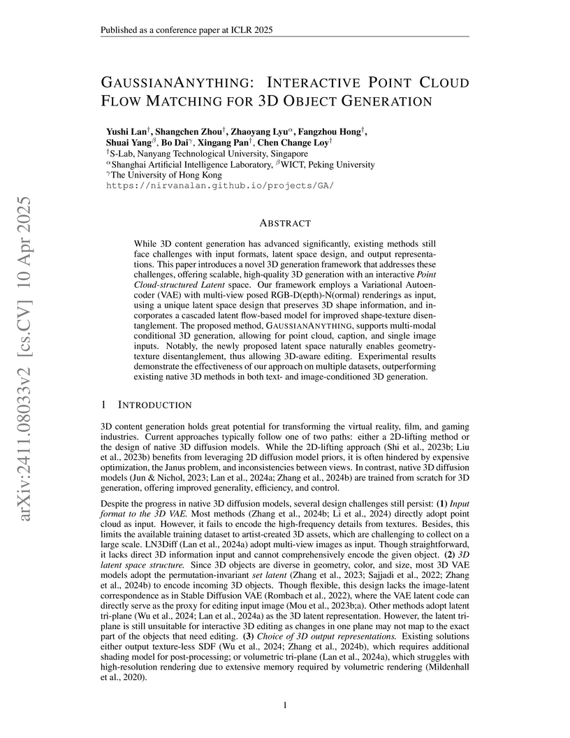 GaussianAnything: Interactive Point Cloud Flow Matching For 3D Object Generation | alphaXiv