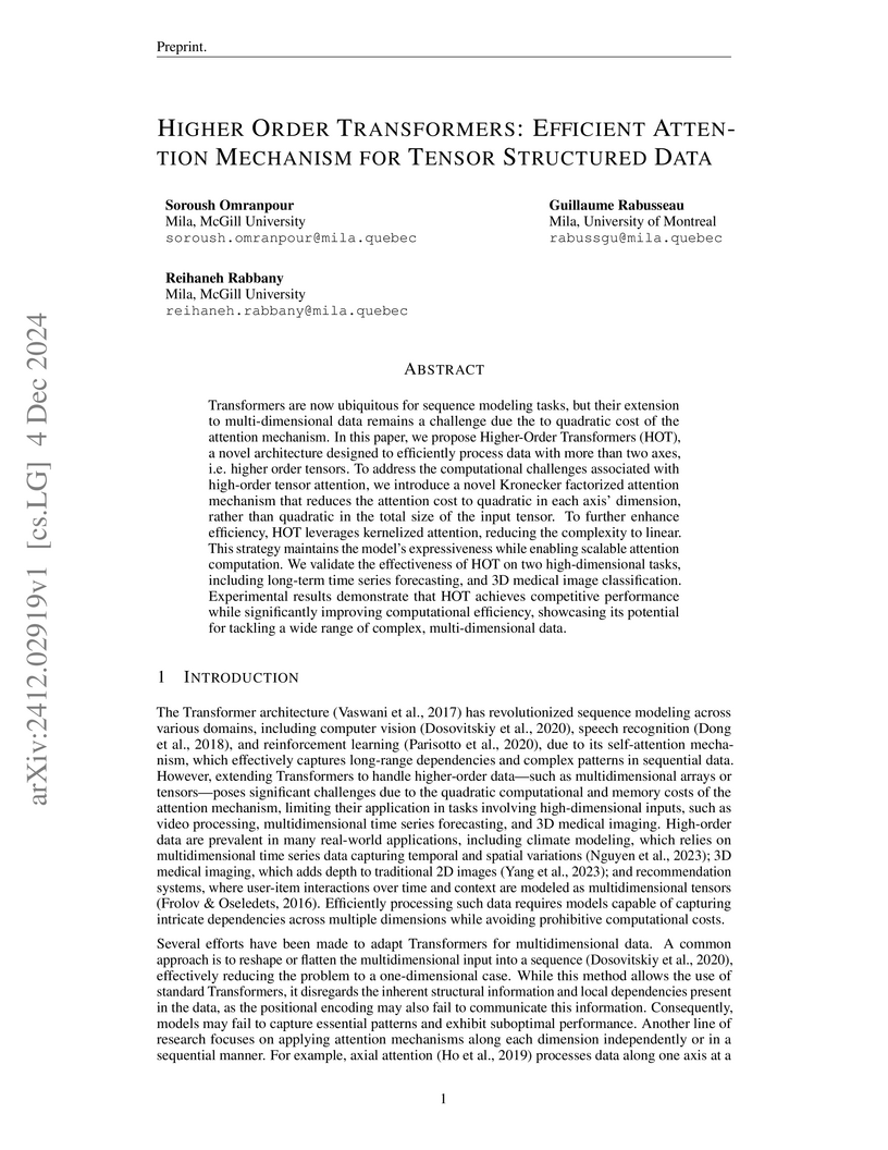 Higher Order Transformers: Efficient Attention Mechanism for Tensor Structured Data | alphaXiv