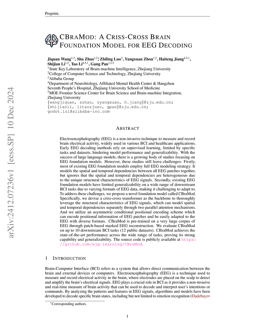 CBraMod: A Criss-Cross Brain Foundation Model for EEG Decoding | alphaXiv