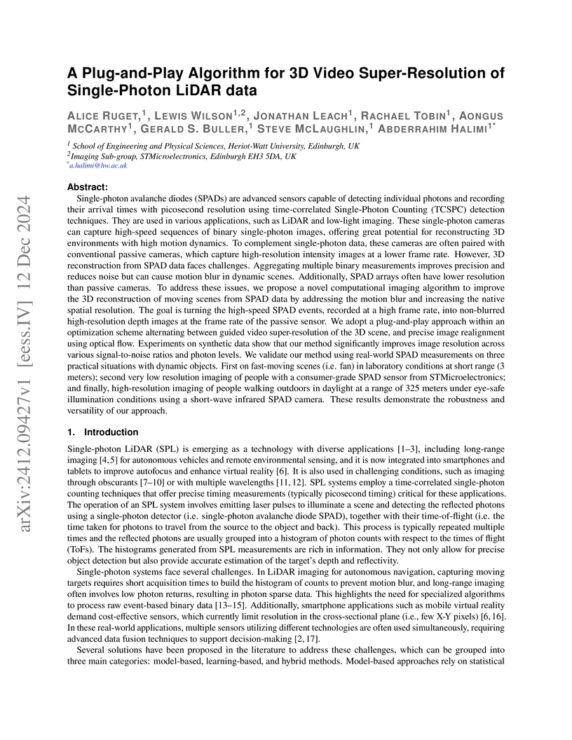 A Plug-and-Play Algorithm for 3D Video Super-Resolution of Single-Photon LiDAR data | alphaXiv