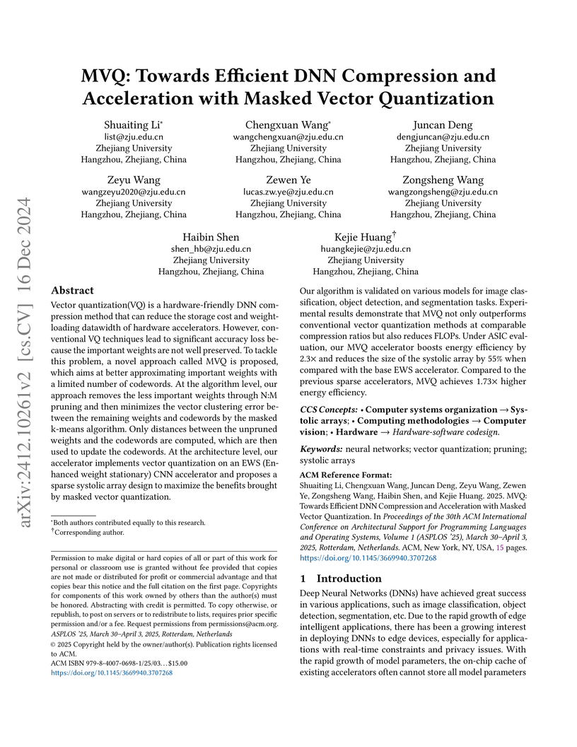 MVQ:Towards Efficient DNN Compression and Acceleration with Masked Vector Quantization | alphaXiv
