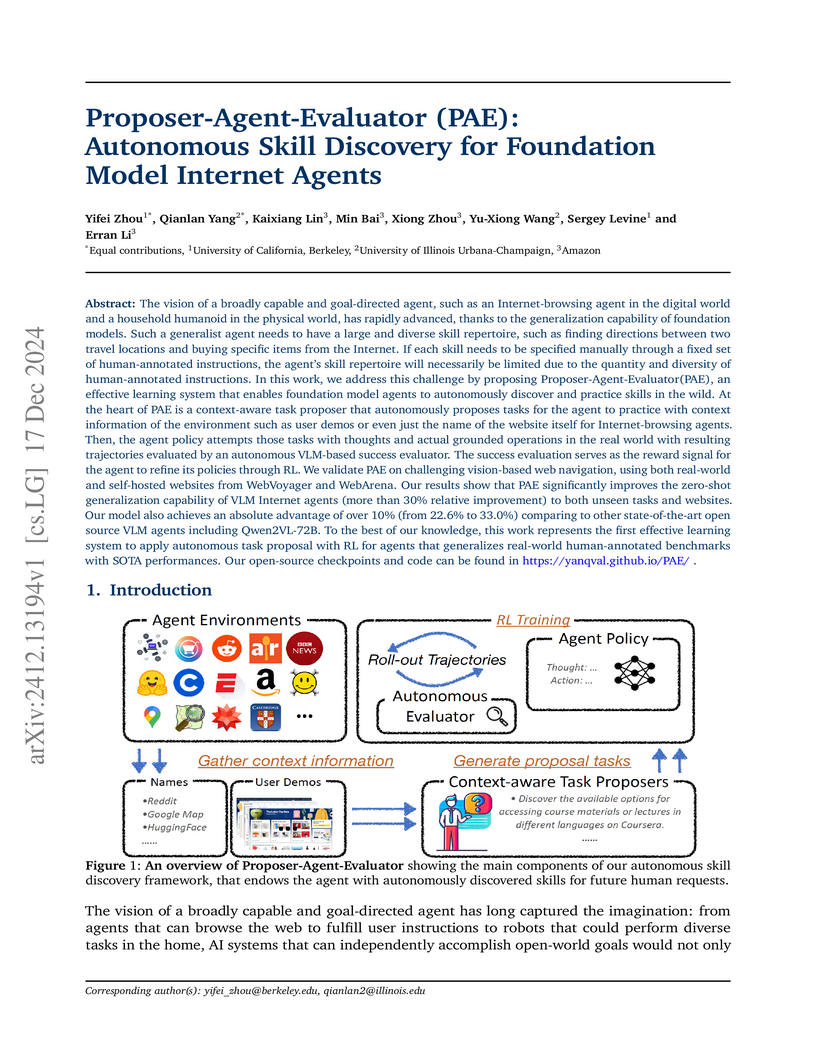 Proposer-Agent-Evaluator(PAE): Autonomous Skill Discovery For Foundation Model Internet Agents ...