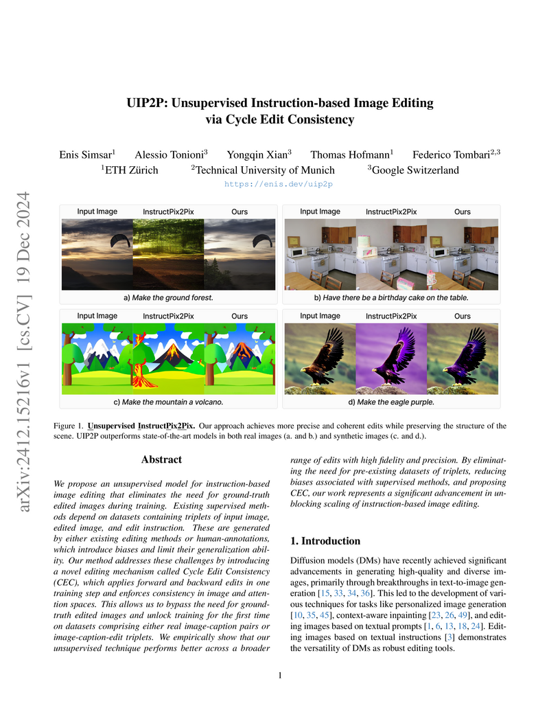 UIP2P: Unsupervised Instruction-based Image Editing via Cycle Edit Consistency | alphaXiv