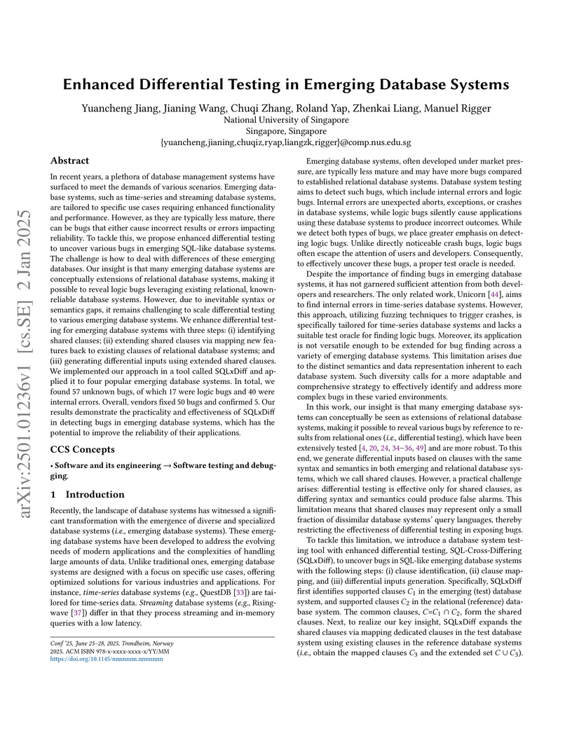 Enhanced Differential Testing in Emerging Database Systems | alphaXiv