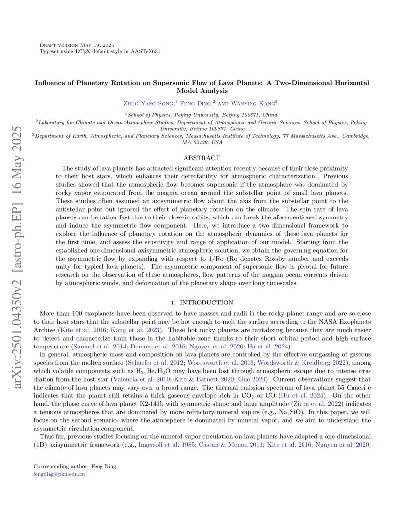 Influence of Planetary Rotation on Supersonic Flow of Lava Planets: A Two-Dimensional Horizontal ...