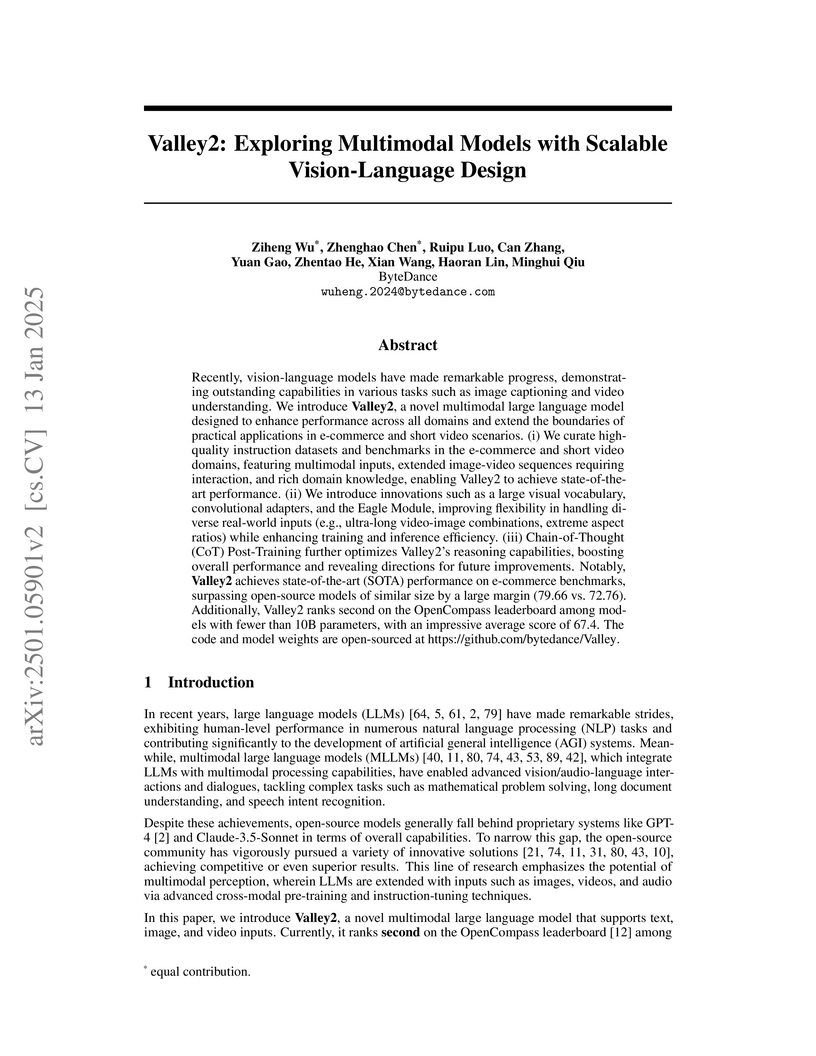 Valley2: Exploring Multimodal Models with Scalable Vision-Language Design | alphaXiv