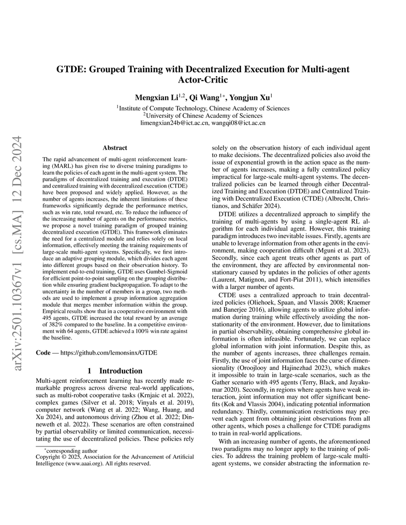 GTDE: Grouped Training with Decentralized Execution for Multi-agent Actor-Critic | alphaXiv