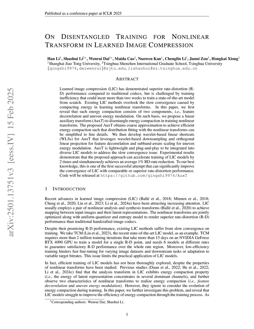 On Disentangled Training for Nonlinear Transform in Learned Image Compression | alphaXiv