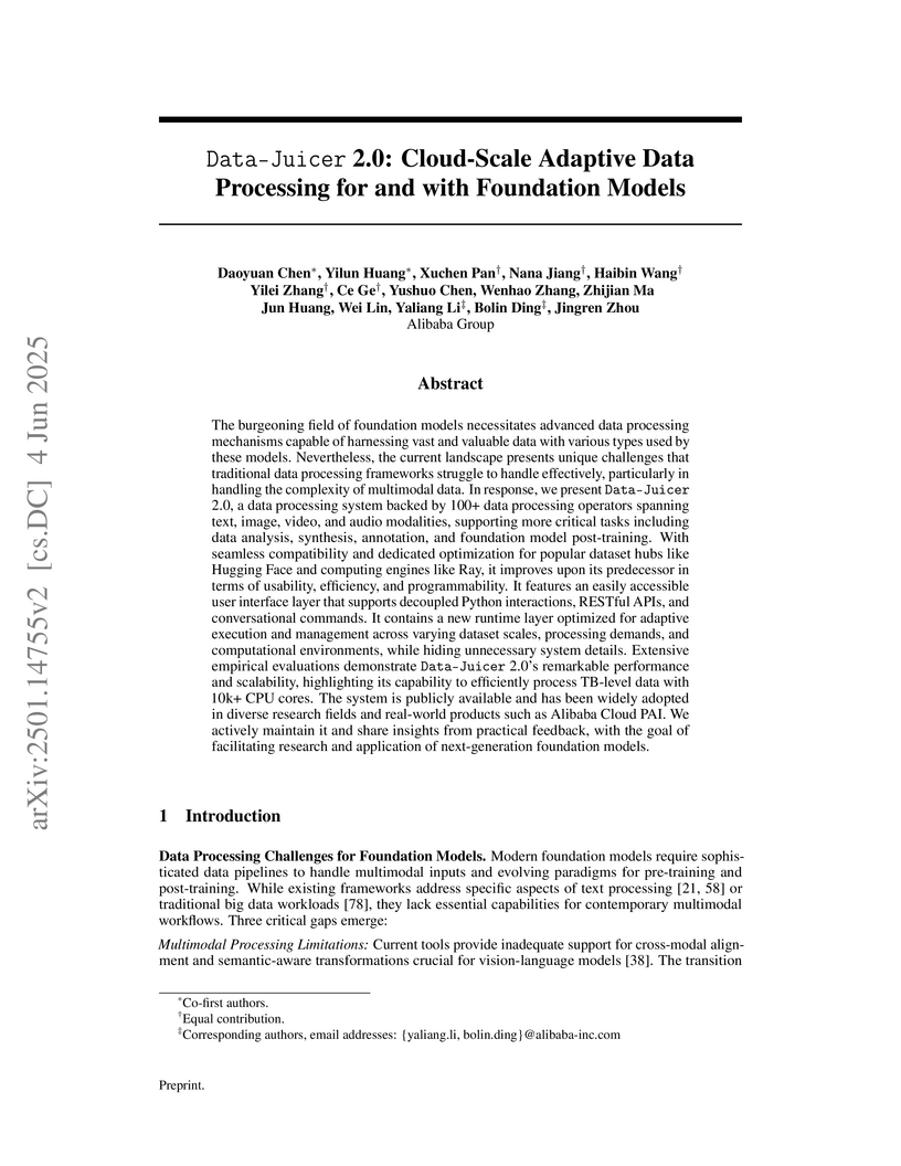 Data-Juicer 2.0: Cloud-Scale Adaptive Data Processing for and with Foundation Models | alphaXiv