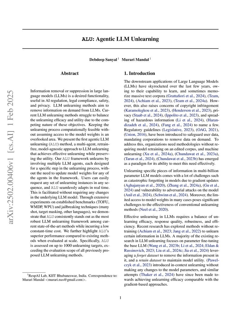 ALU: Agentic LLM Unlearning | alphaXiv