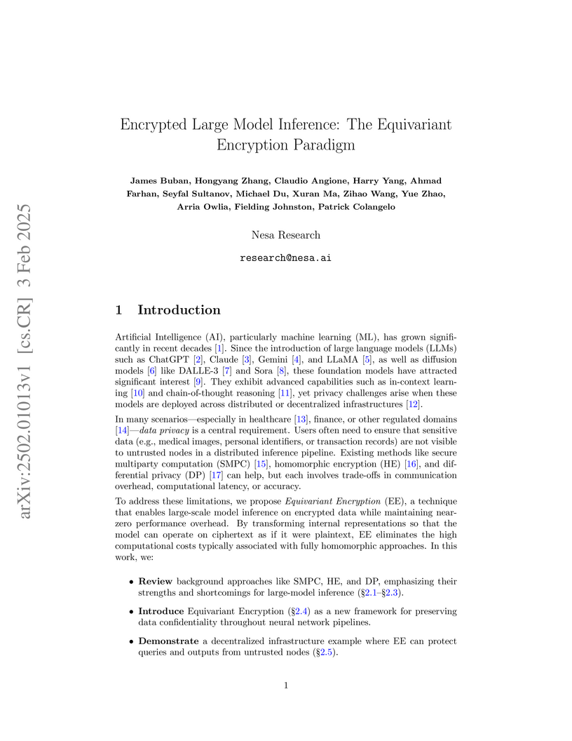 Encrypted Large Model Inference: The Equivariant Encryption Paradigm | alphaXiv