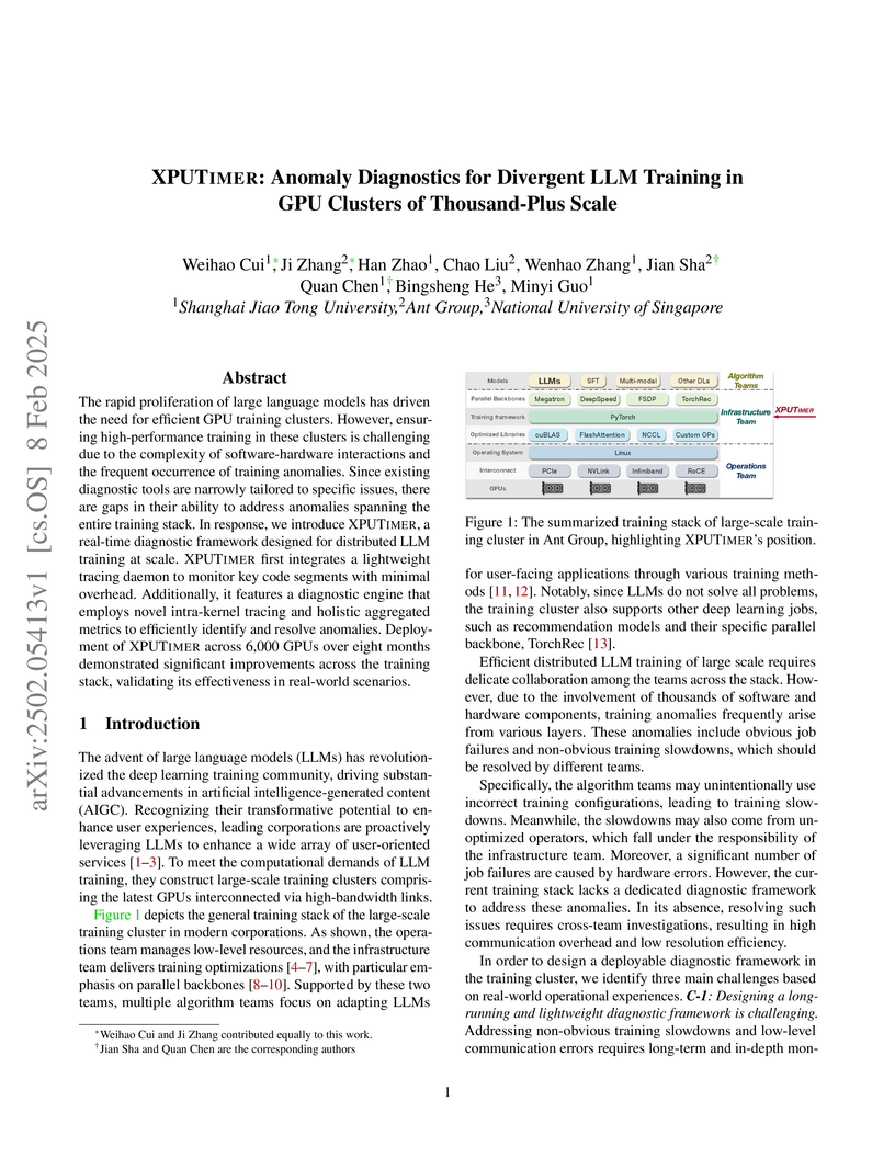 XPUTimer: Anomaly Diagnostics for Divergent LLM Training in GPU Clusters of Thousand-Plus Scale ...