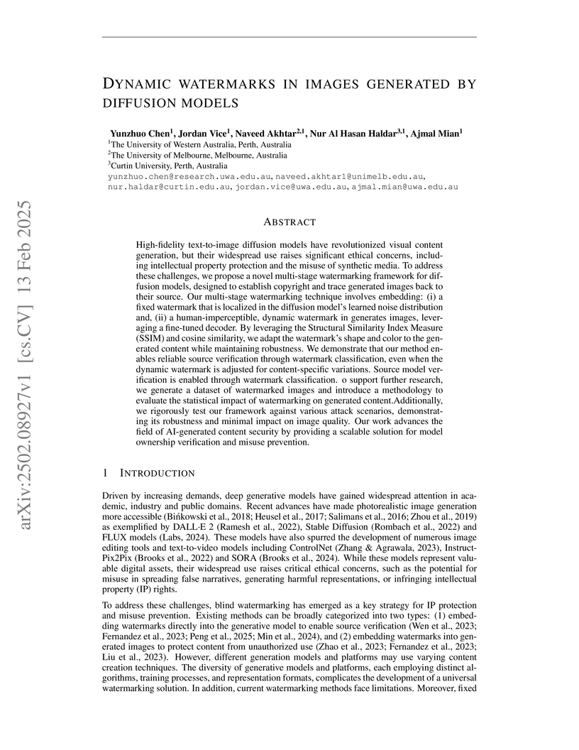 Dynamic watermarks in images generated by diffusion models | alphaXiv
