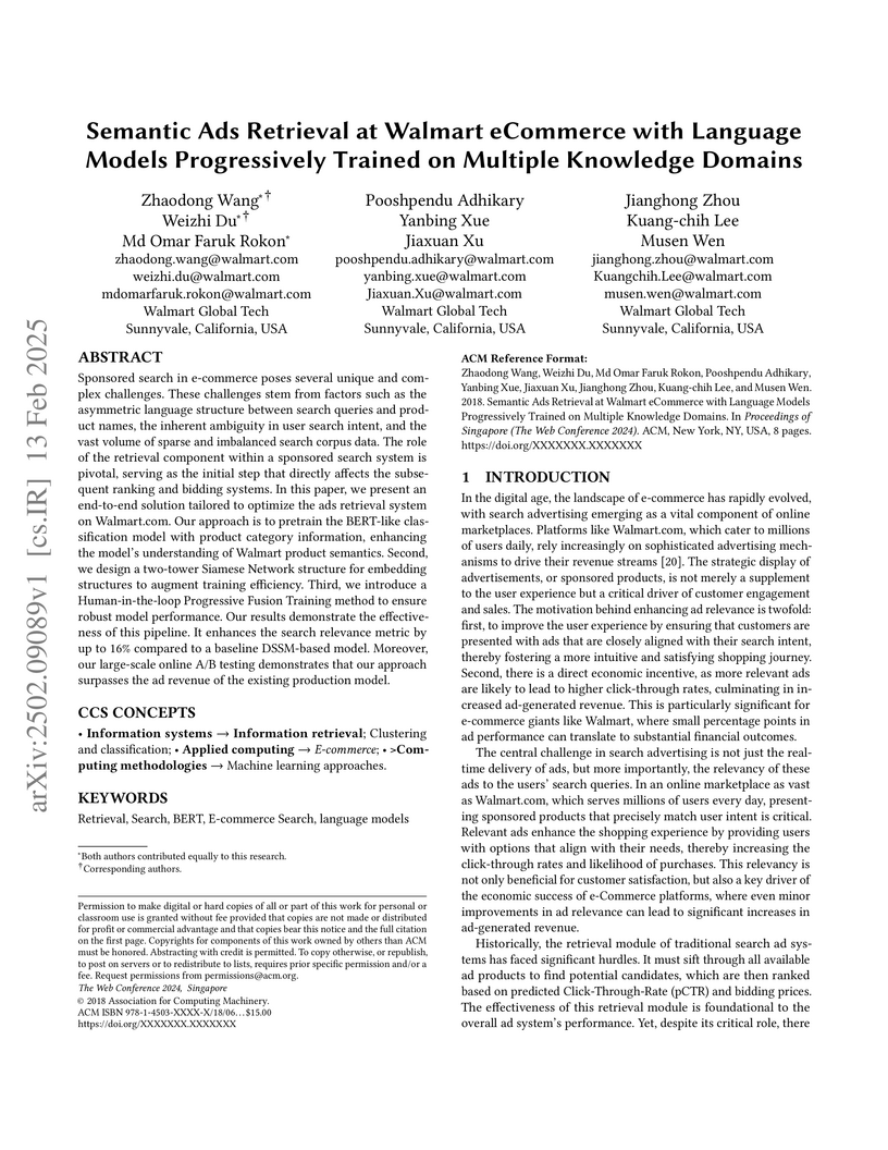 Semantic Ads Retrieval at Walmart eCommerce with Language Models Progressively Trained on ...