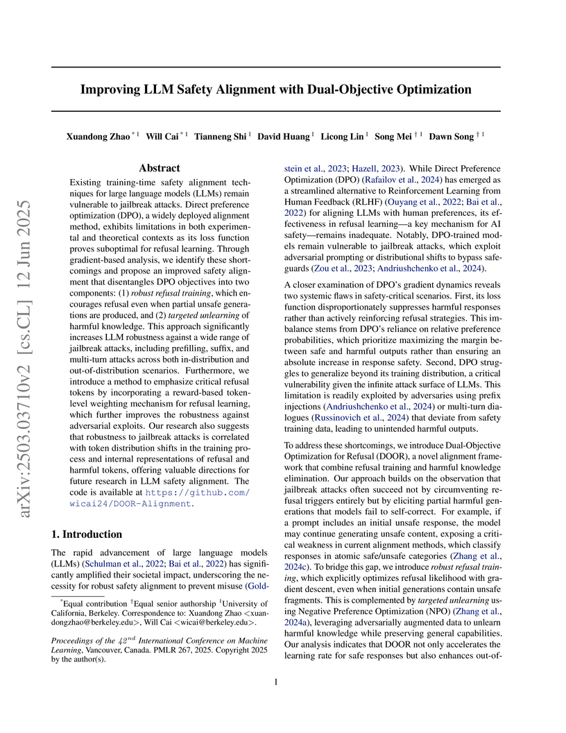 Improving LLM Safety Alignment with Dual-Objective Optimization | alphaXiv