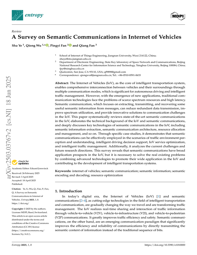 A Survey on Semantic Communications in Internet of Vehicles | alphaXiv