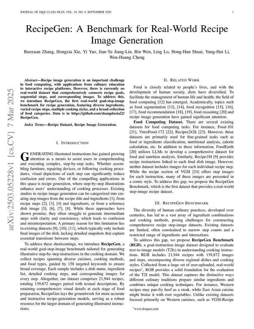 RecipeGen: A Benchmark for Real-World Recipe Image Generation | alphaXiv