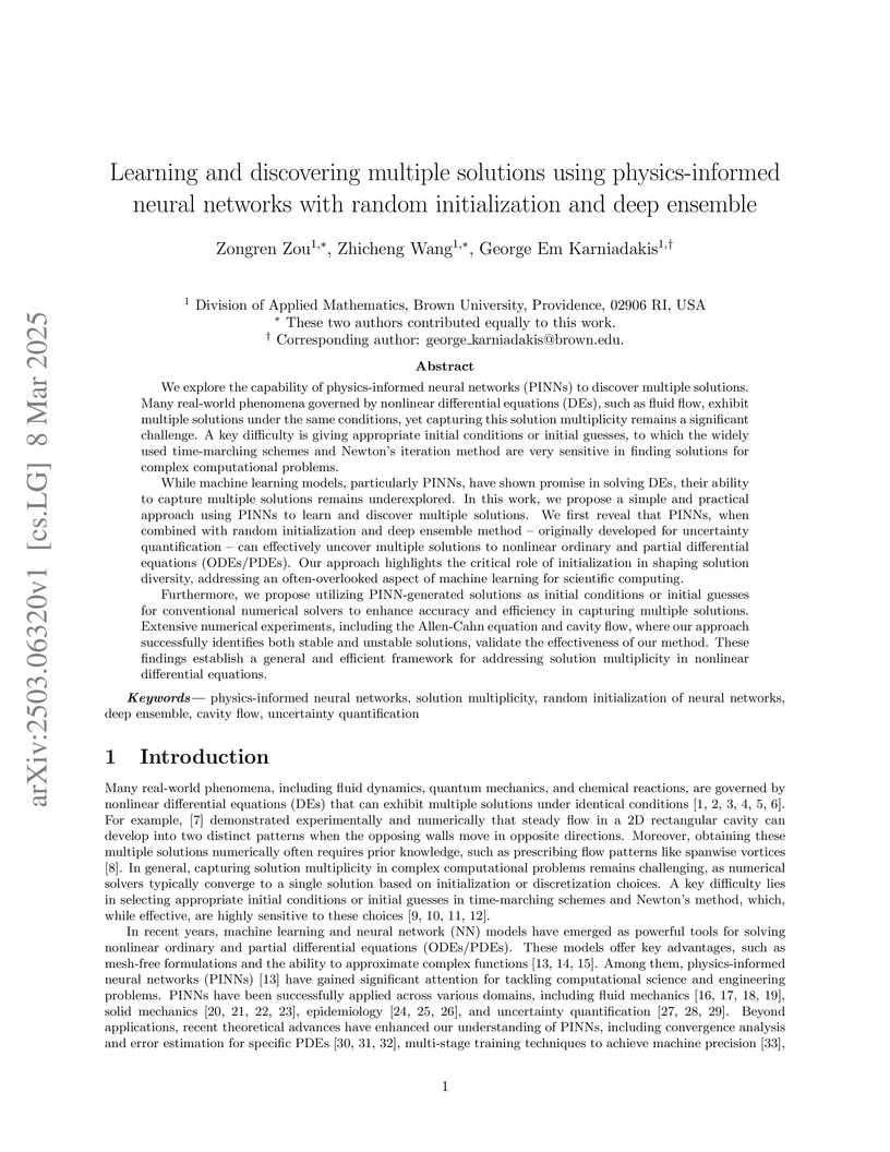 Learning and discovering multiple solutions using physics-informed neural networks with random ...