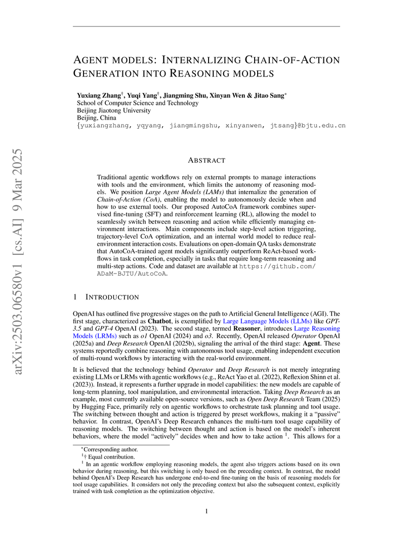 Agent models: Internalizing Chain-of-Action Generation into Reasoning models | alphaXiv