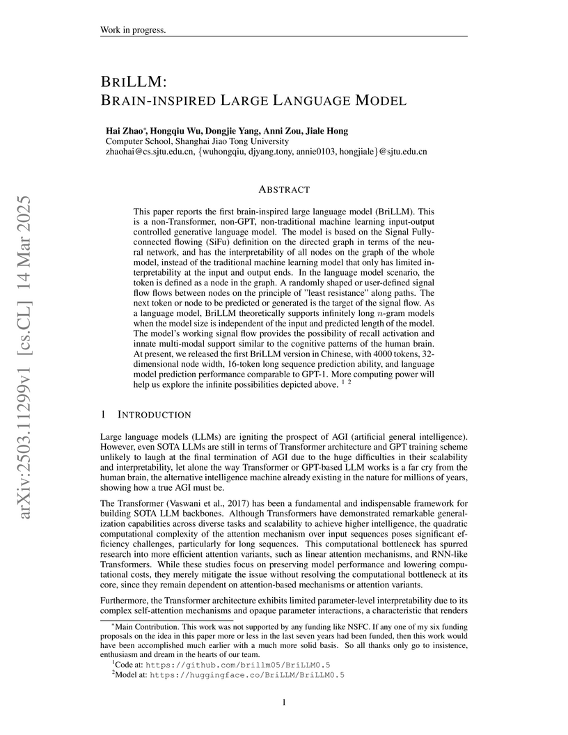 BriLLM: Brain-inspired Large Language Model | alphaXiv