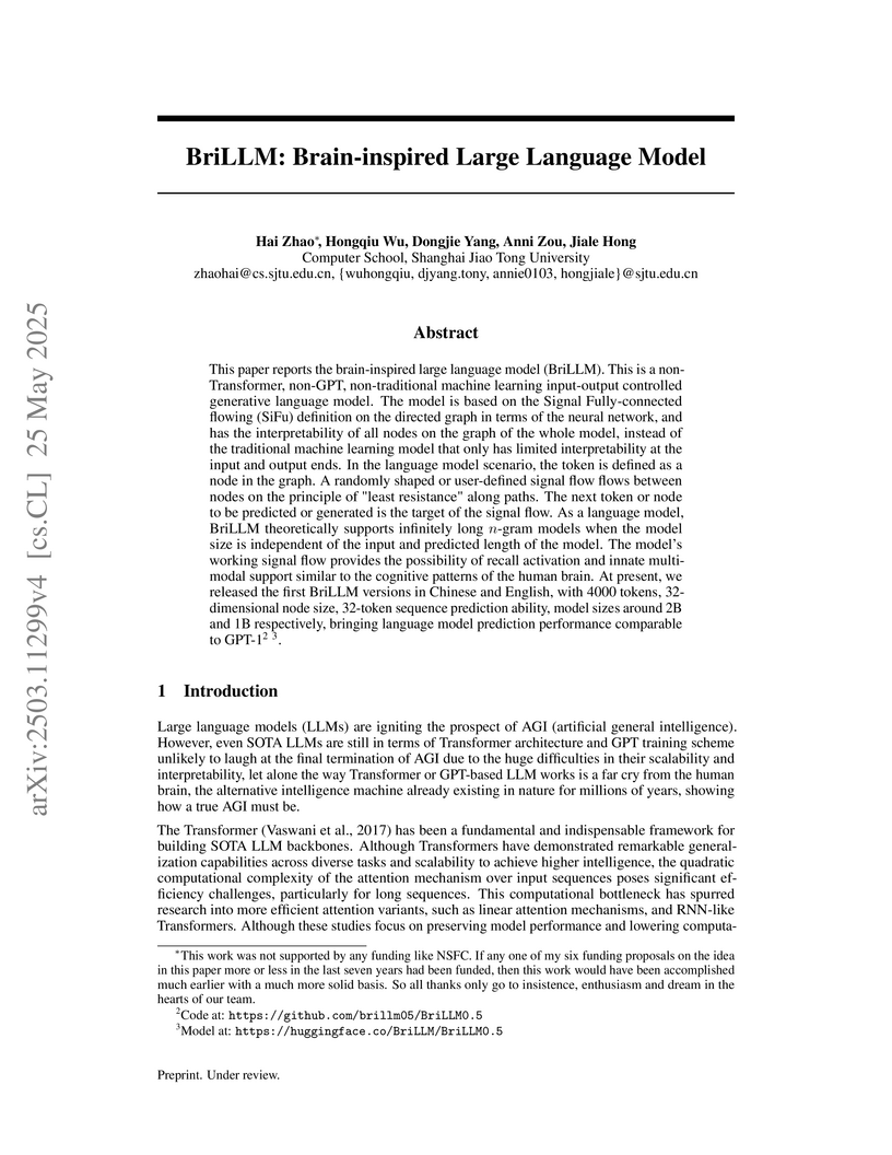 BriLLM: Brain-inspired Large Language Model | alphaXiv
