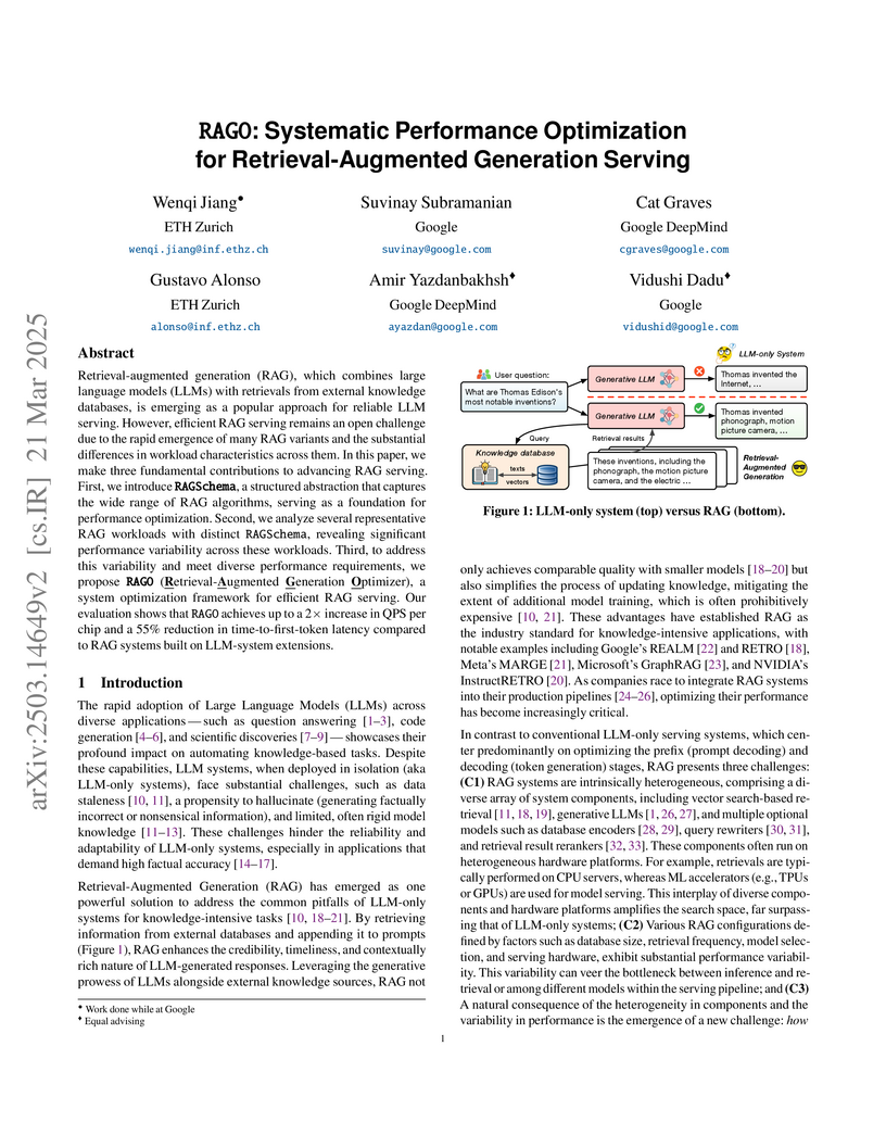 RAGO: Systematic Performance Optimization for Retrieval-Augmented Generation Serving | alphaXiv